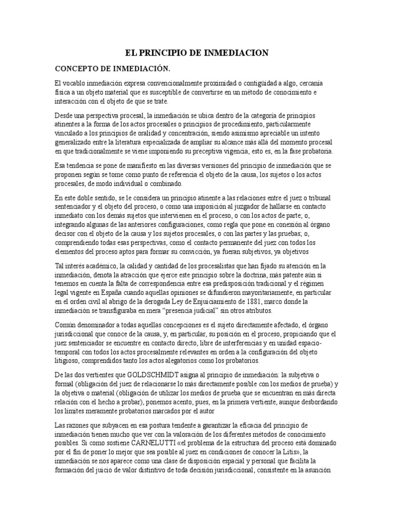 El Principio de Inmediacion | PDF | Evidencia (ley) | Ley procesal