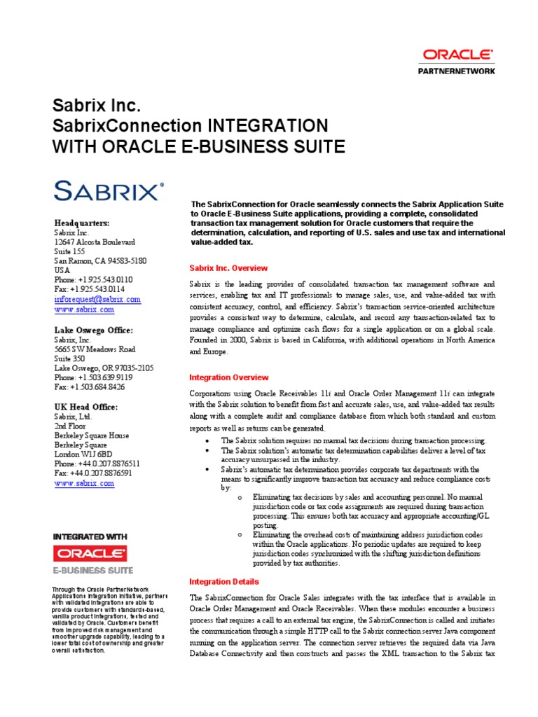 Sabrix | PDF | Oracle Database | Oracle Corporation