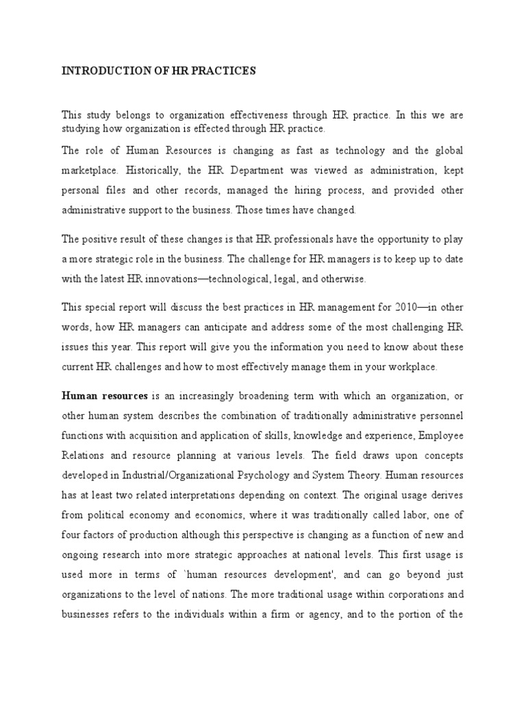 Introduction of HR Practices | PDF | Factors Of Production | Human ...