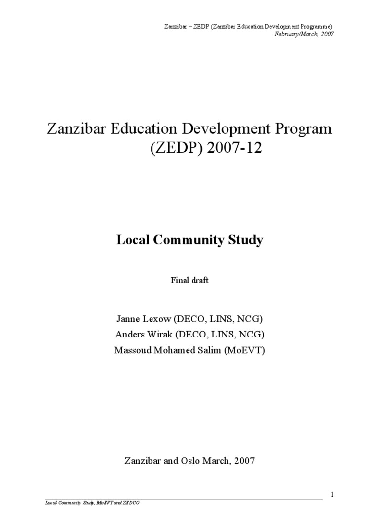 Zanzibar Education Development Study 2007 | PDF | Community | Public ...