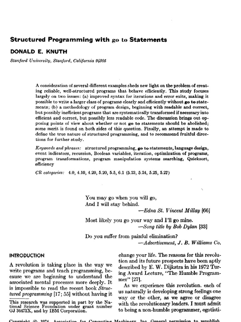 Donald Knuth, Structured Programming | PDF | Program Optimization | Teaching Mathematics