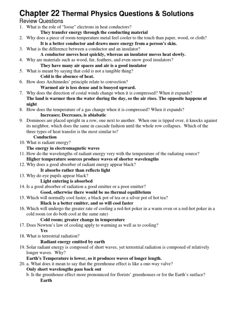 CH 22 Thermal Questions - KEY | PDF | Greenhouse Effect | Atmosphere Of ...