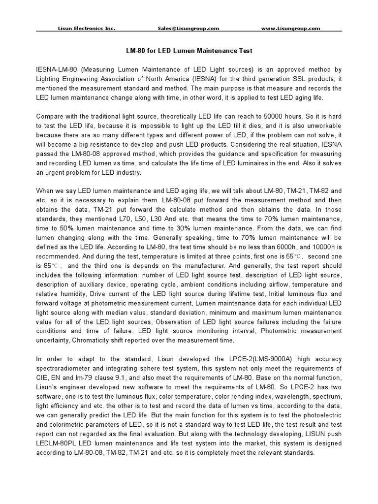 LM-80 For LED Lumen Maintenance Test | PDF | Light | Electromagnetic ...