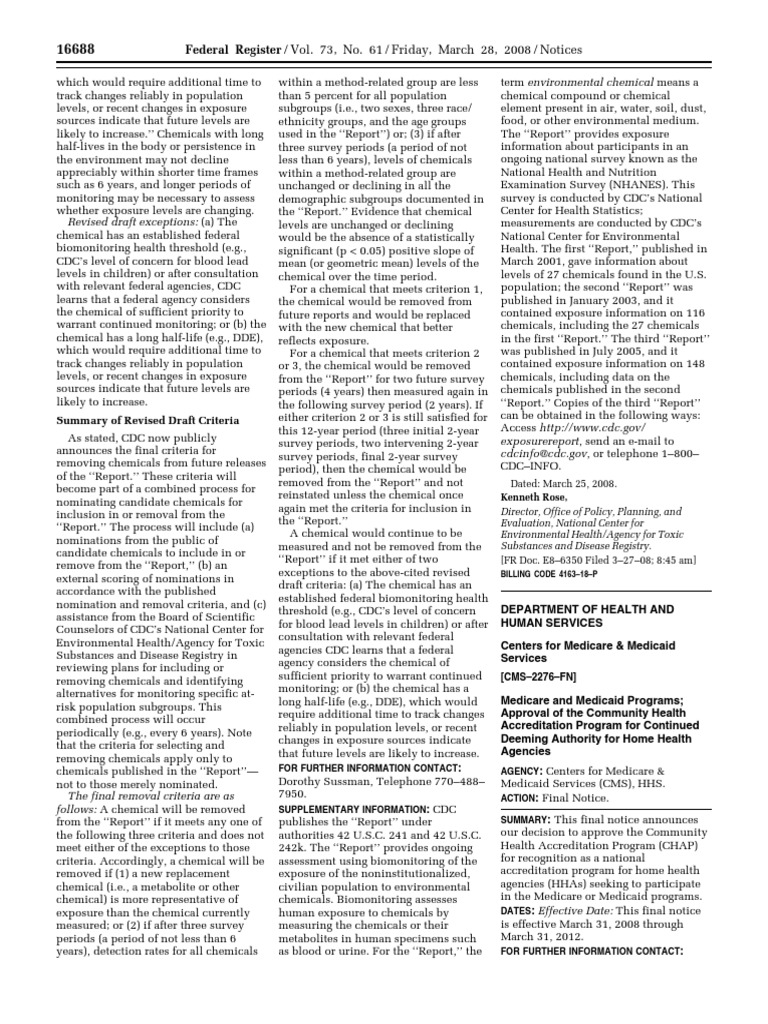 Notice: Medicare and Medicaid Programs: Approval of Community Health ...