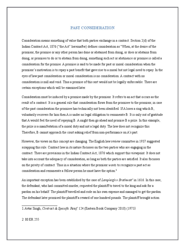 Past Consideration in India | PDF | Consideration | Legal Concepts