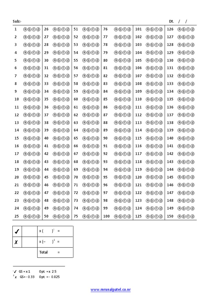 Blank Answersheet Prelim | PDF | Science & Mathematics