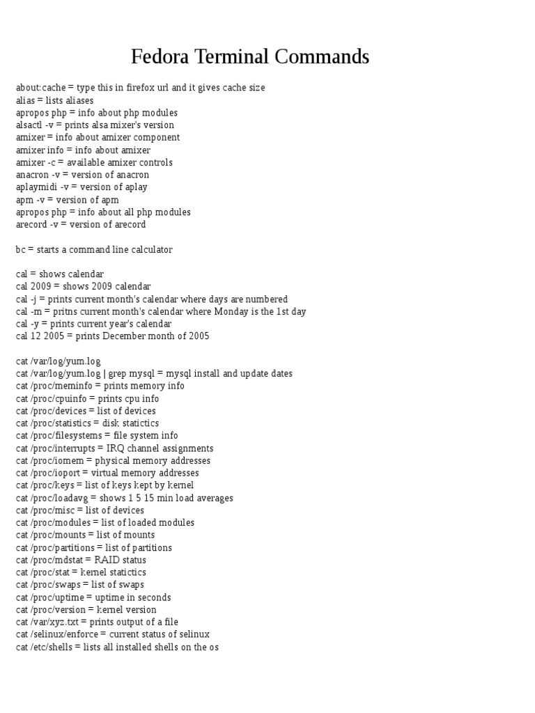 Fedora Terminal Commands | PDF | Filename | Computer File