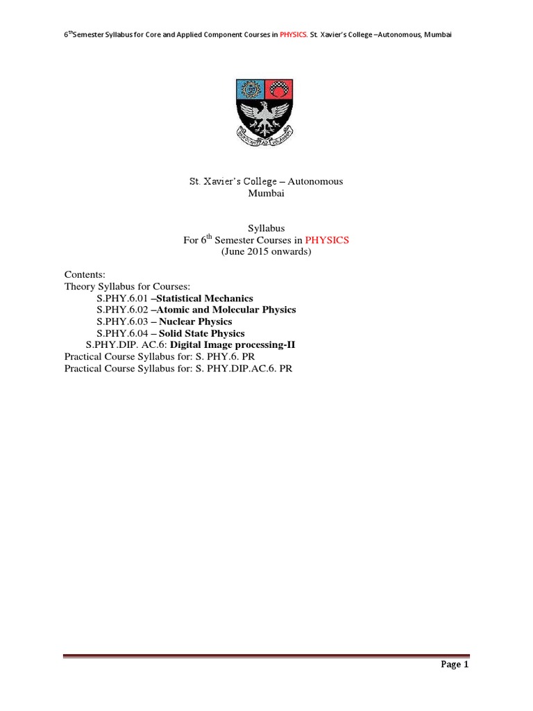 Phy - Sem6 ST Xaviers College | PDF | Spectroscopy | Nuclear Fission