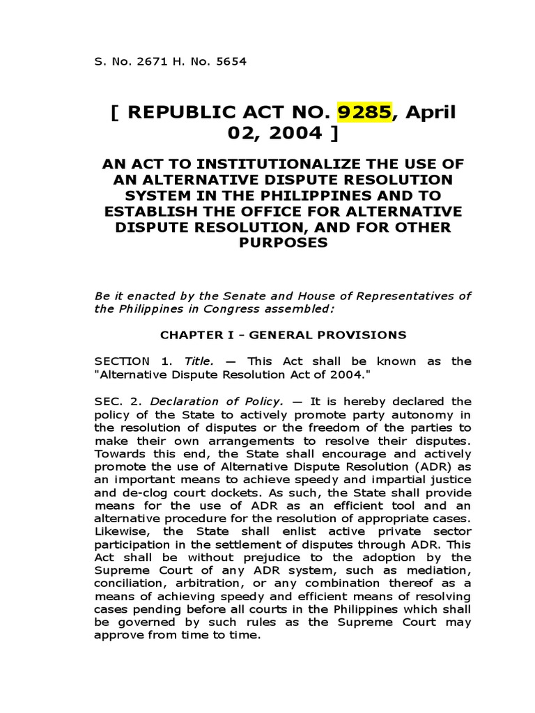 Ra 9285 Adr Law | PDF | Alternative Dispute Resolution | Arbitral Tribunal