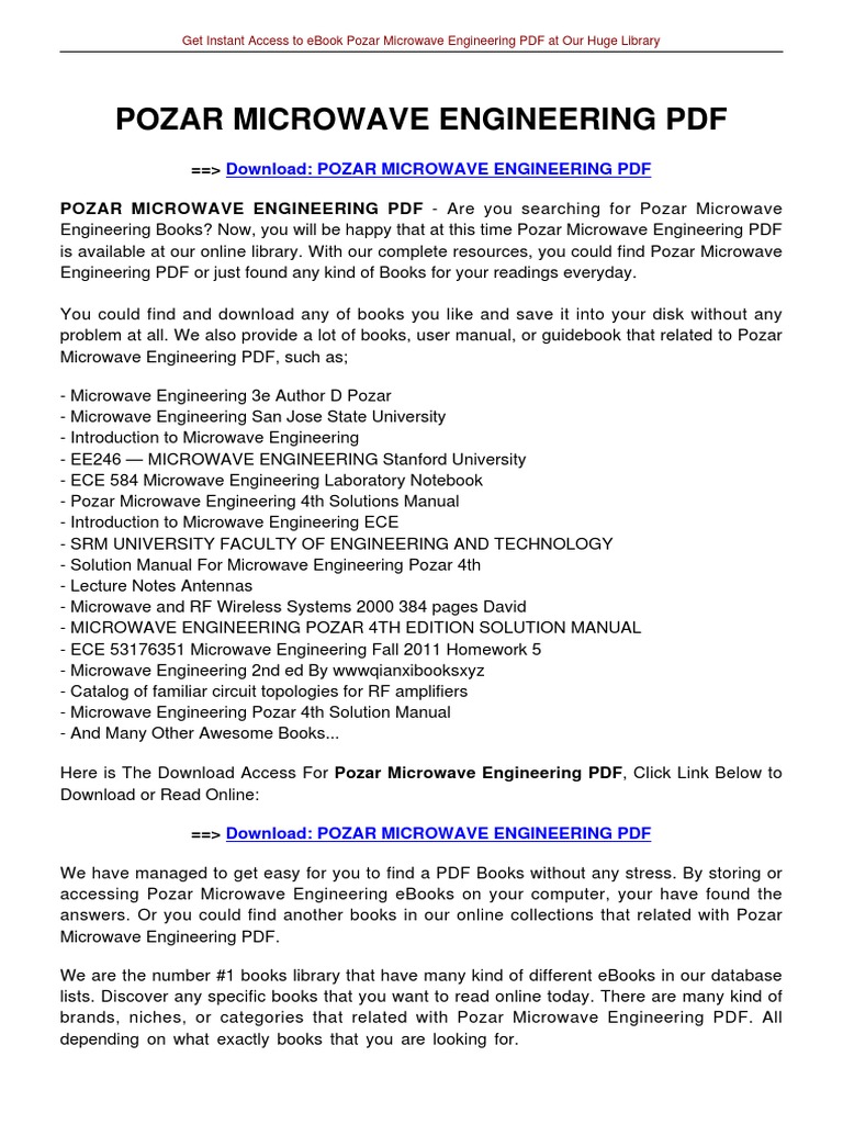 Pozar Microwave Engineering | PDF | E Books | Radio Frequency