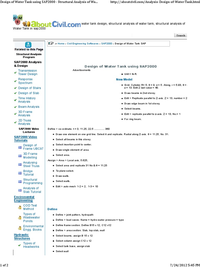 Design of Water Tank Using SAP2000 - Structural Analysis of Water Tank ...