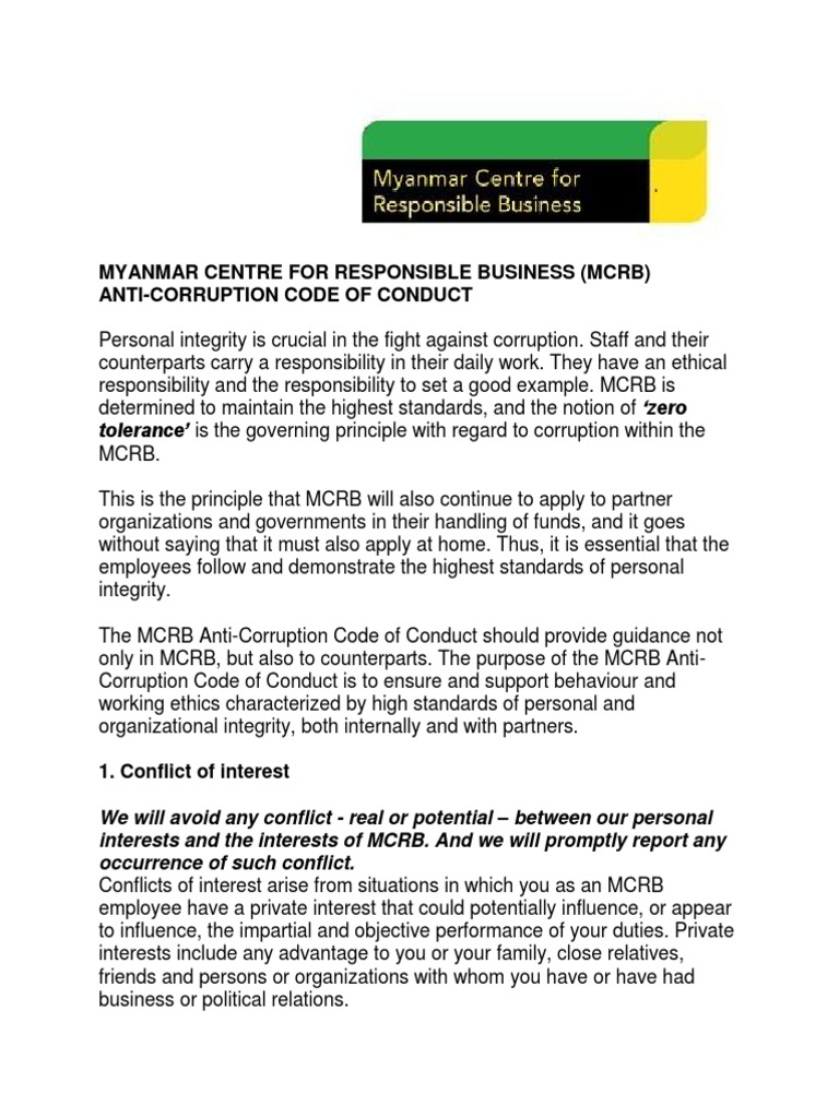 Anti Corruption Code of Conduct Eng | PDF | Corruption | Bribery