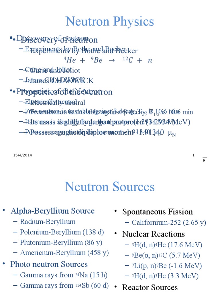 Neutron Physics: Properties and Sources | PDF | Neutron | Nuclear Fission