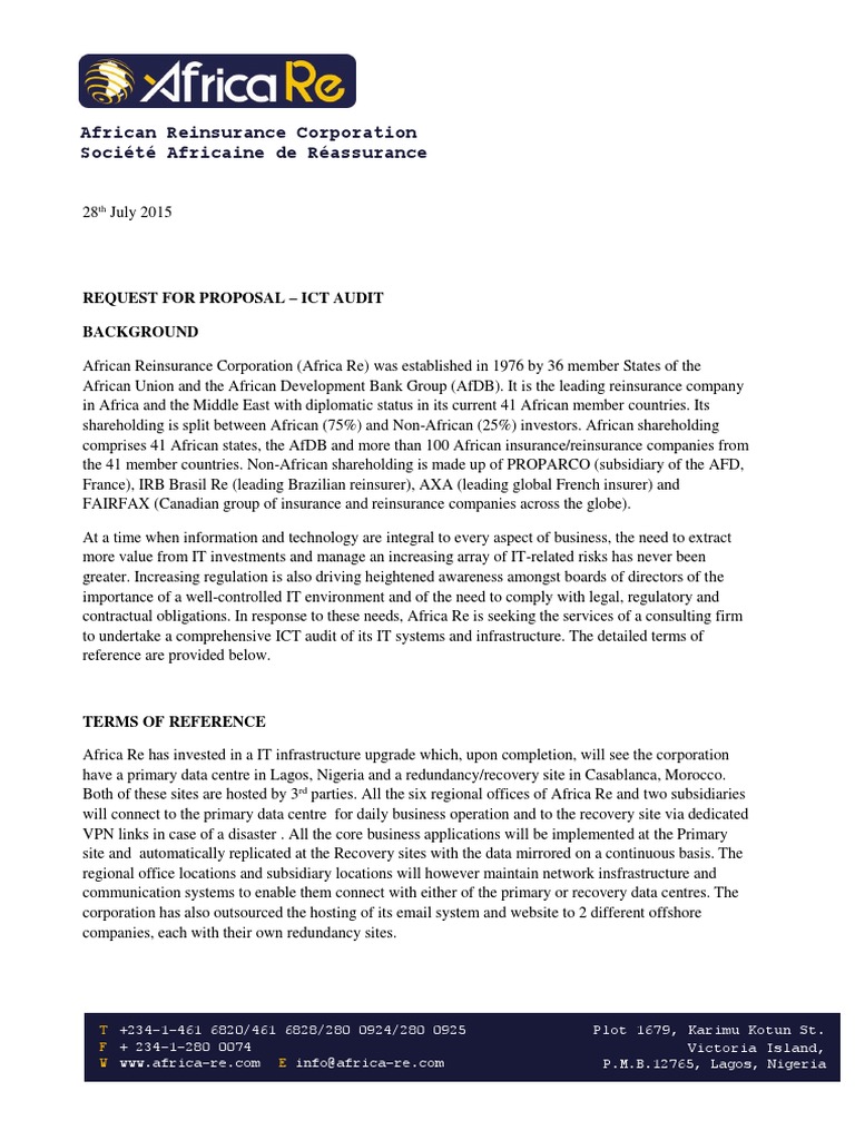 Request For Proposal For ICT Audit 2015 | PDF | Computer Security ...