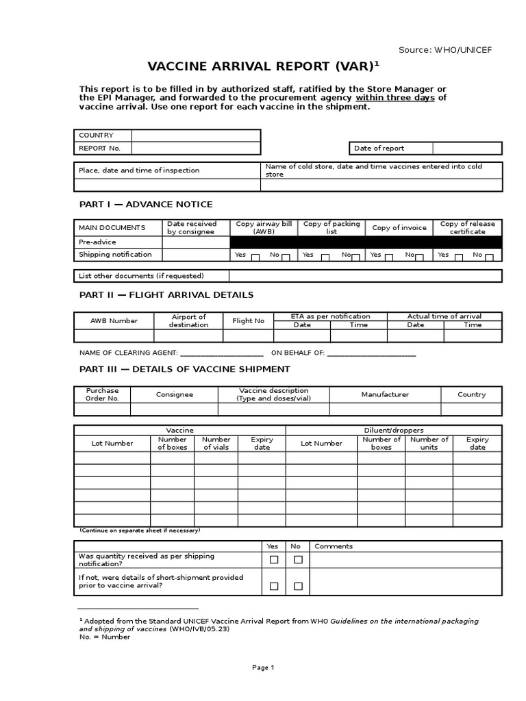 Vaccine Arrival Report Guidelines | PDF | Public Health | Business