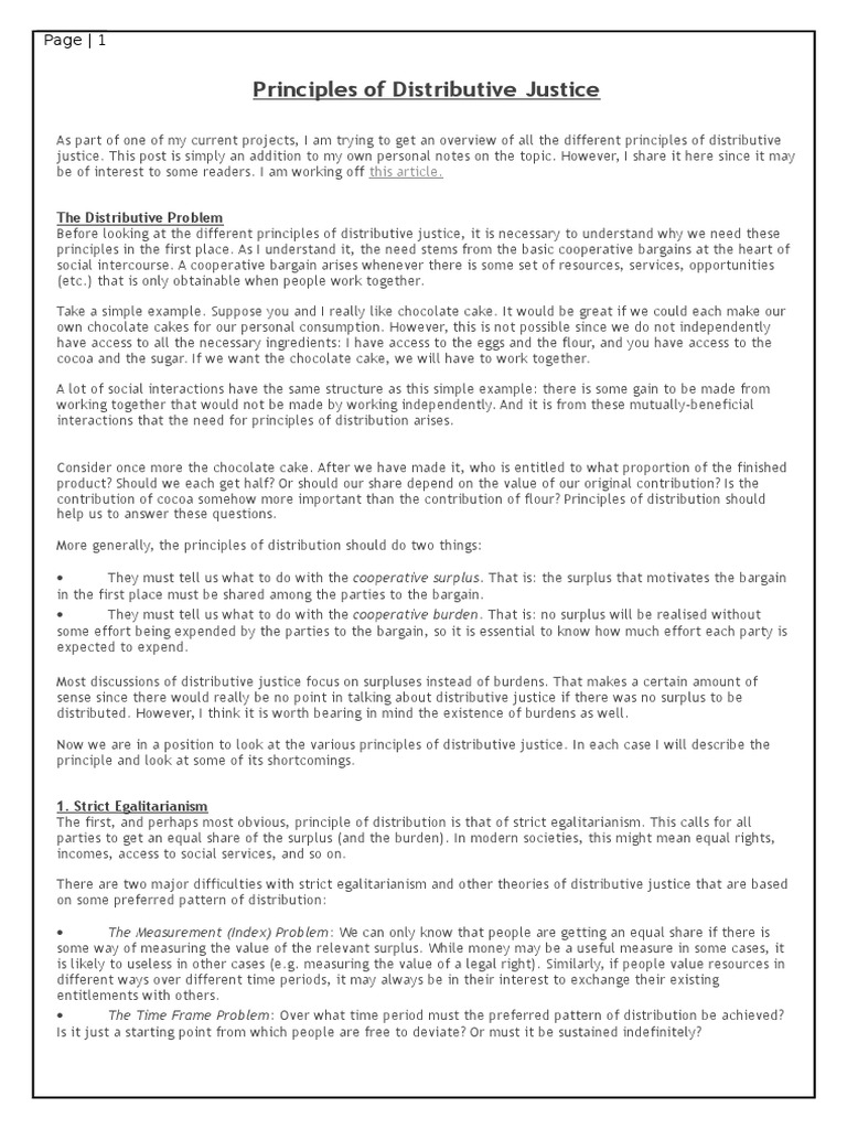 Principles of Distributive Justice | PDF | Ethical Principles ...
