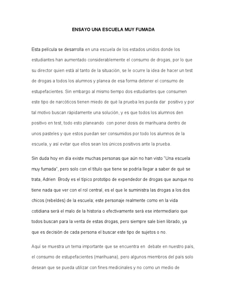 Ensayo Una Escuela Muy Fumada | PDF | Cannabis (Droga) | Drogas