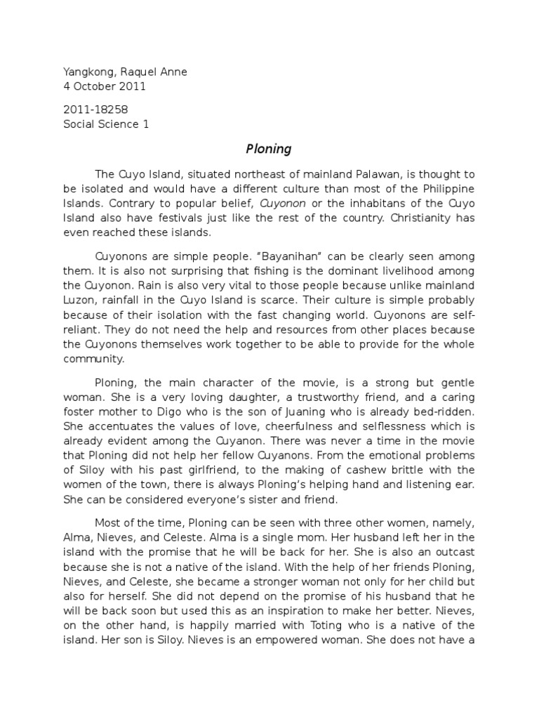 Reaction Paper On The Movie Ploning | PDF | Wellness