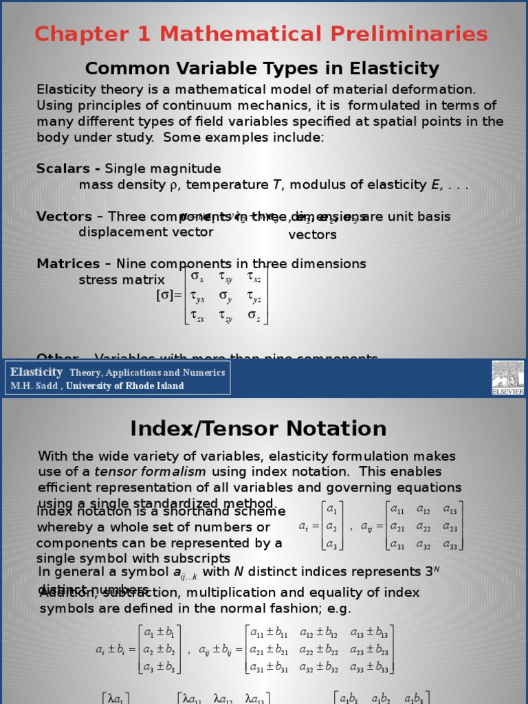 Slides Chapter 1 Mathematical Preliminaries | PDF | Tensor | Euclidean Vector