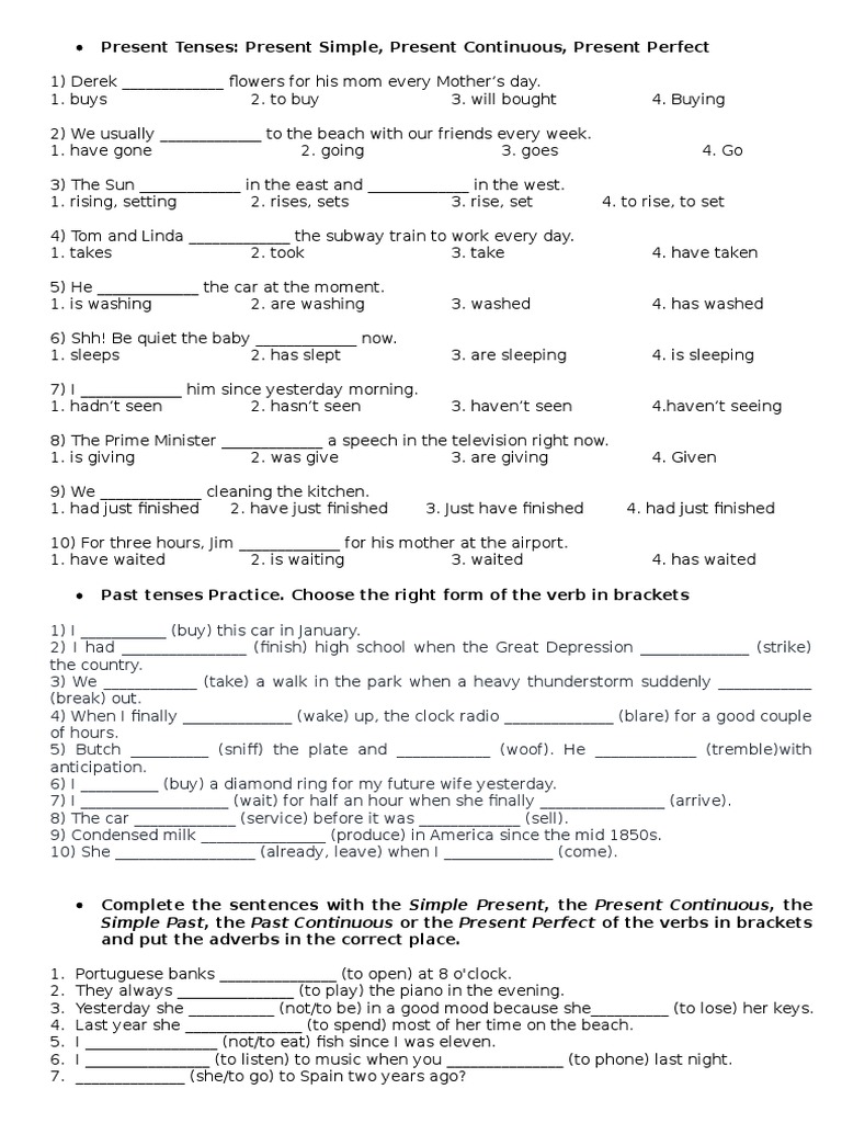 Tenses Practice | PDF | Perfect (Grammar) | Ellipsis