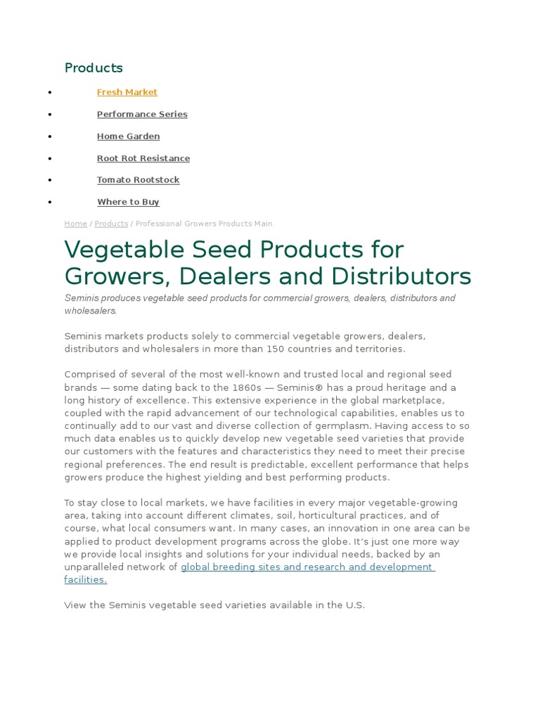 Vegetable Seed Products For Growers, Dealers and Distributors | PDF