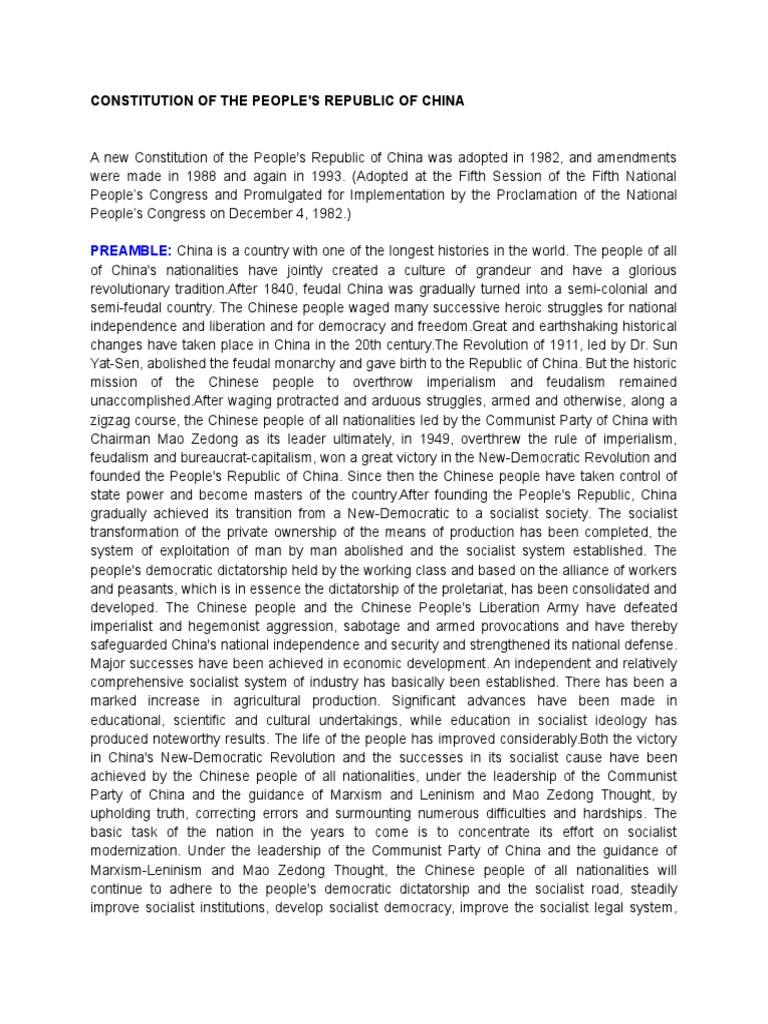 China Constitution - Preamble | PDF | Socialism | Communist Party Of China