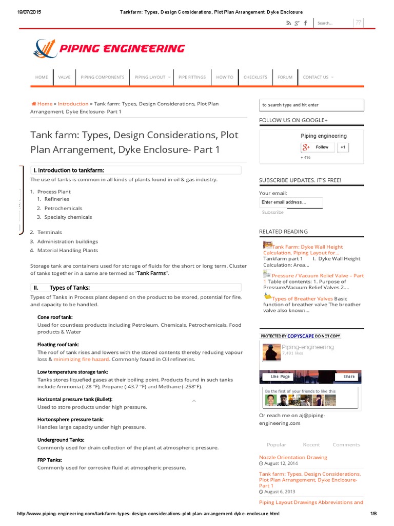 Tankfarm_ Types, Design Considerations, Plot Plan Arrangement, Dyke ...