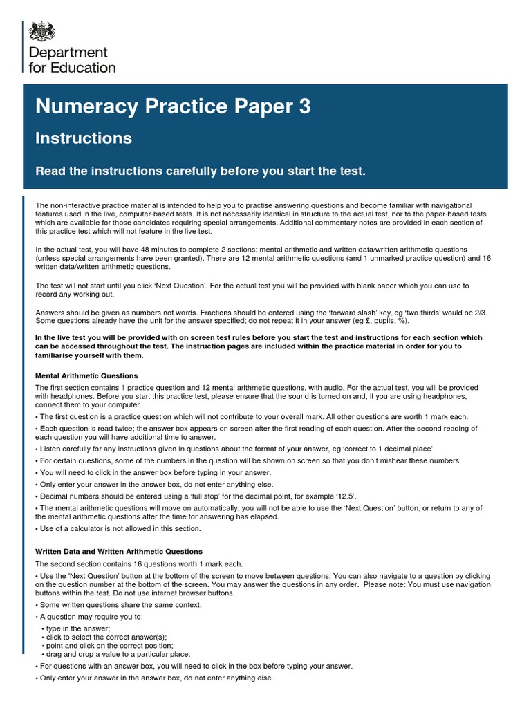 Numeracy Practice Paper 3 Guide | PDF | Fraction (Mathematics ...
