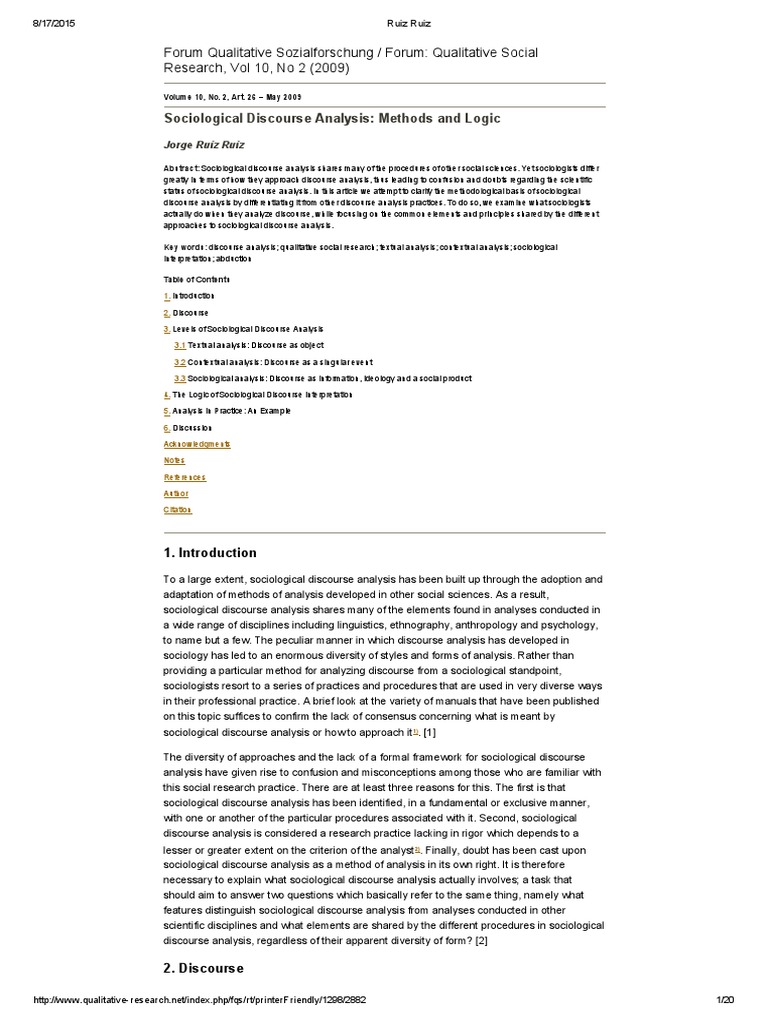 Sociological Discourse Analysis: Method and Logic | PDF | Sociology ...