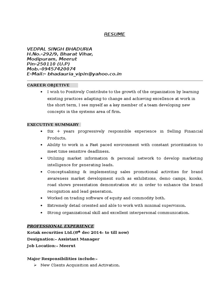 Resume: Career Objetive | PDF | Brand | Business