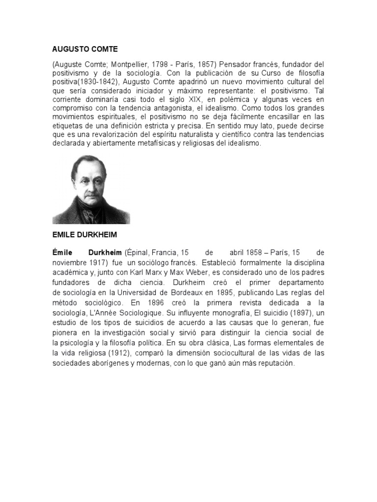 Comte y Durkheim: Pioneros de la Sociología | PDF | Historia | Ciencias ...