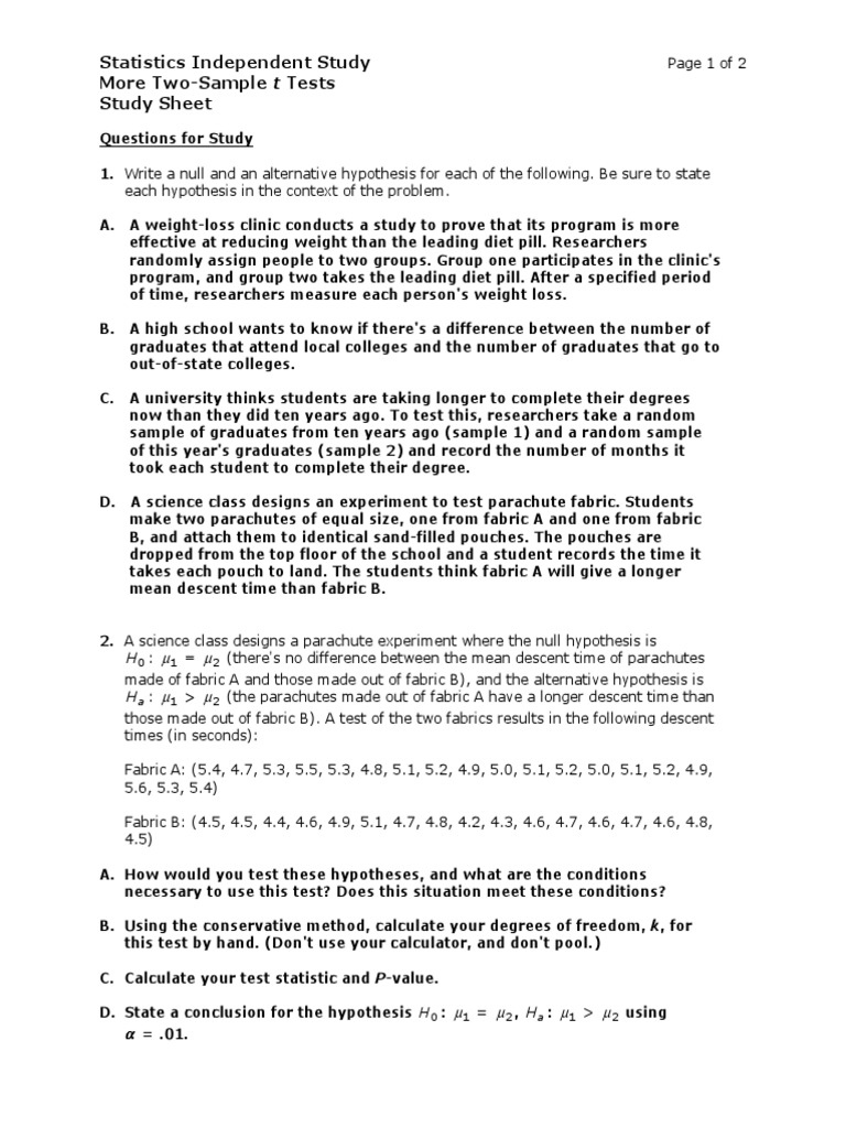 Statistics Study Guide | PDF | Student's T Test | Hypothesis
