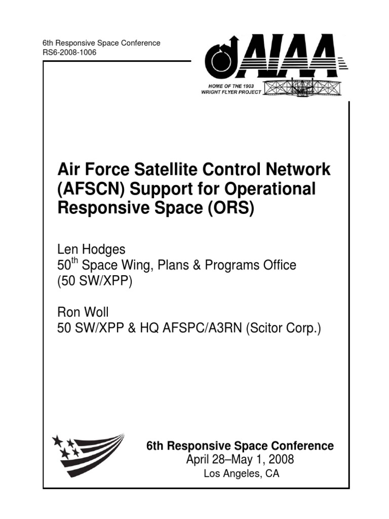 Air Force Satellite Control Network (AFSCN) Support For Operational ...