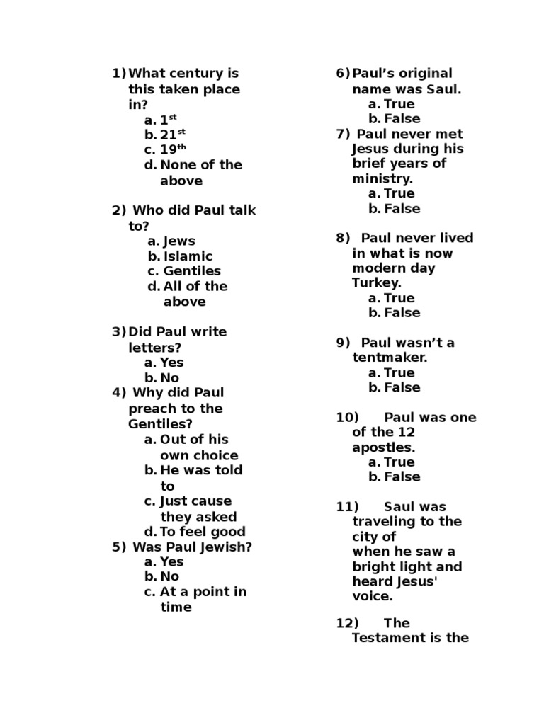 Quiz on Apostle Paul's Life and Mission | PDF