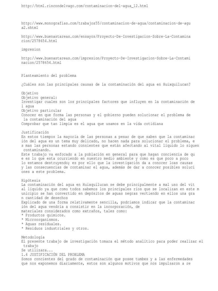 Proyecto Contaminacion Del Agua | PDF | La contaminación del agua | Agua