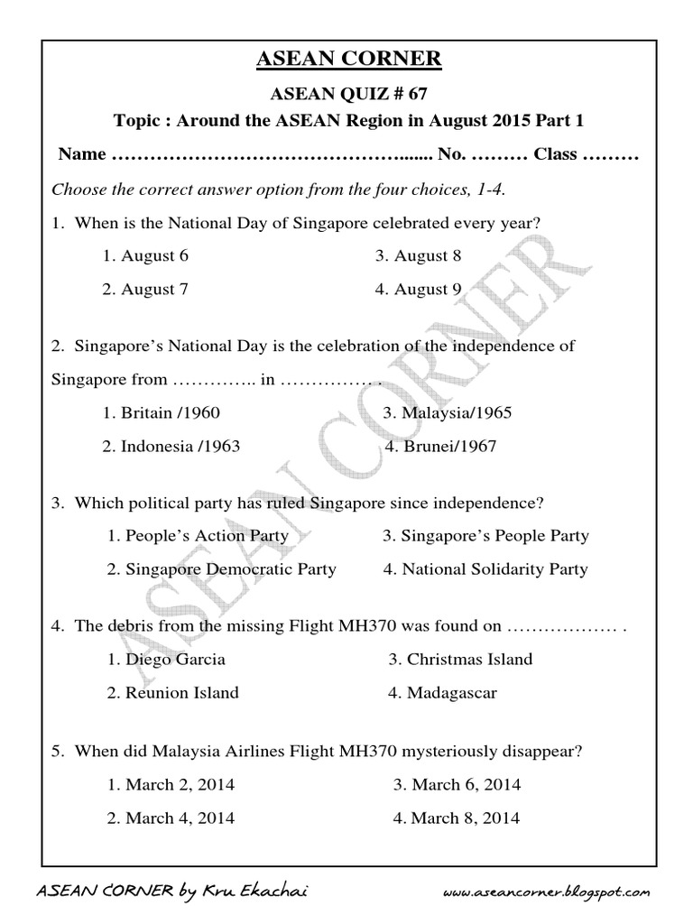 Asean Quiz 67 | PDF