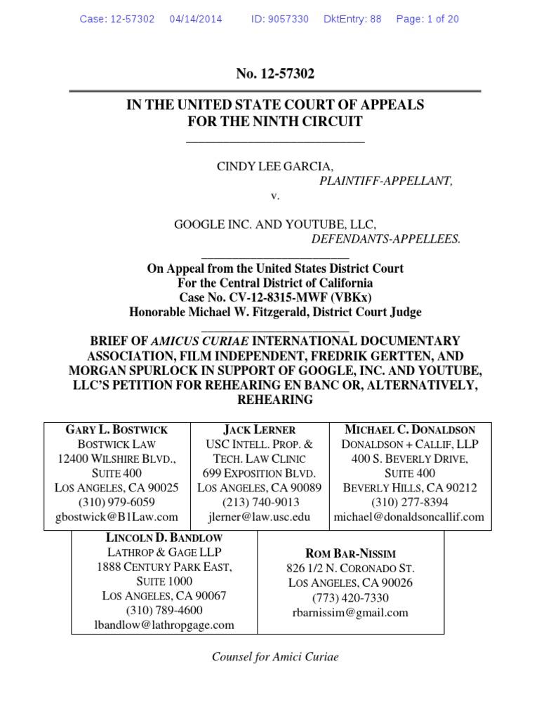 Sample Amicus Brief Federal Court of Appeals (Garcia vs. Google) and ...