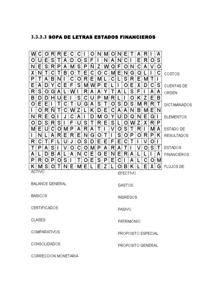 Sopa de Letras Estados Financieros