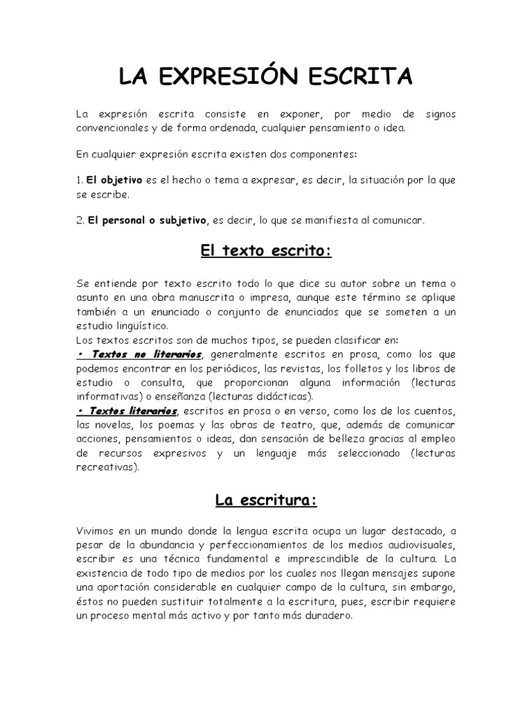 La Expresión Escrita | Lectura (proceso) | Escritura