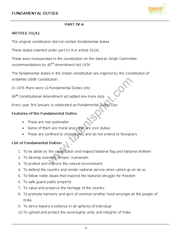 Fundamental Duties | PDF | Legal Documents | Public Law