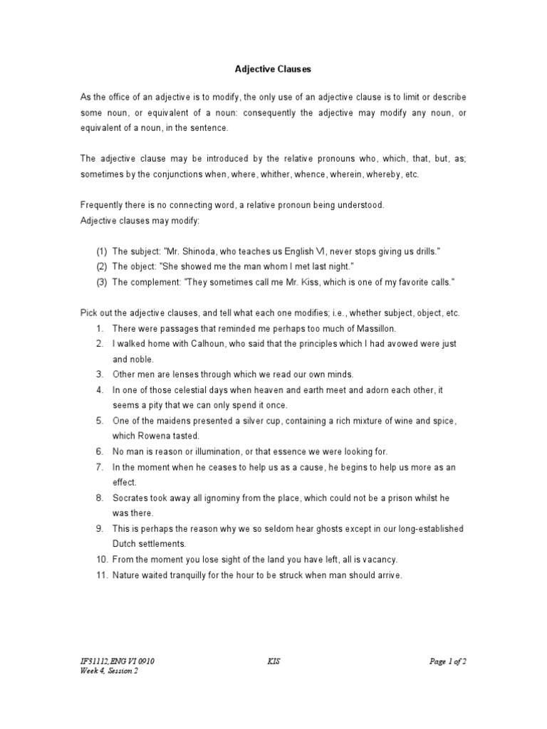 Adjective Clauses Practice Exercises | PDF | Clause | Adjective