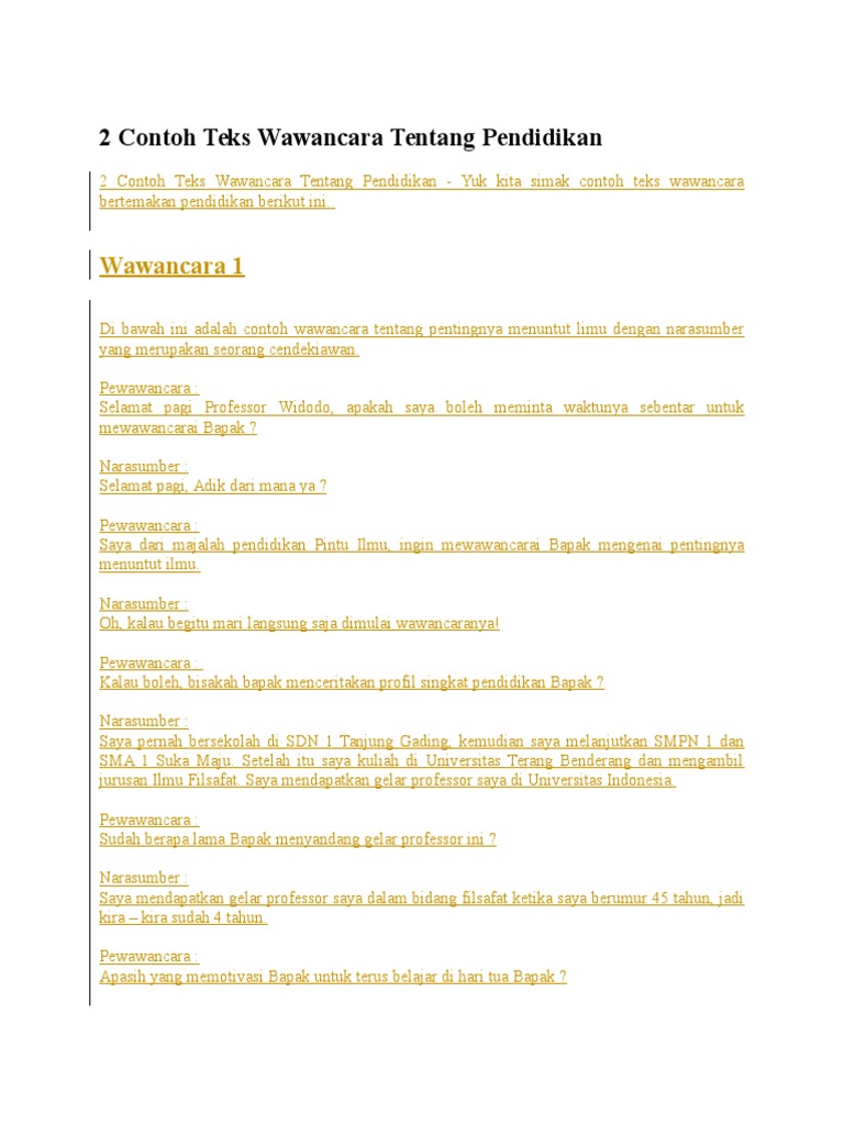 2 Contoh Teks Wawancara Tentang Pendidikan | PDF