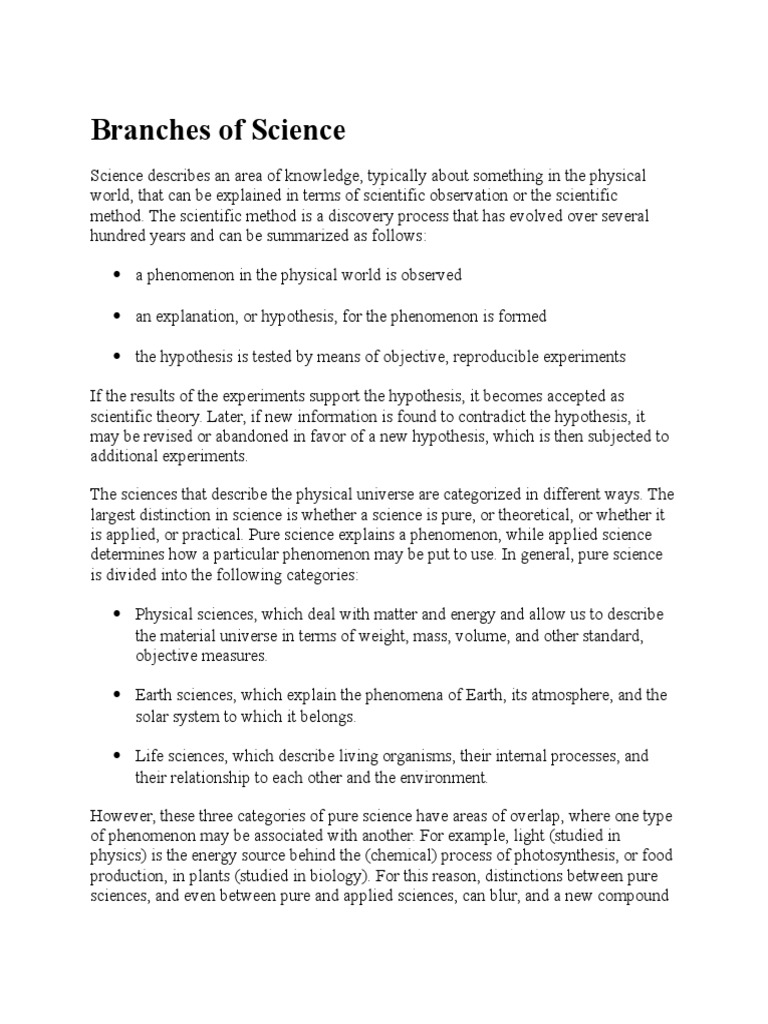 Branches of Science | PDF | Hypothesis | Social Science