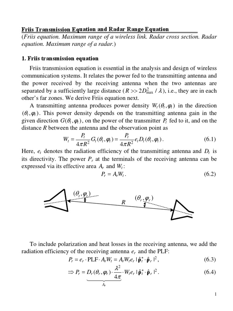 Friss Transmission Equation | PDF | Antenna (Radio ...