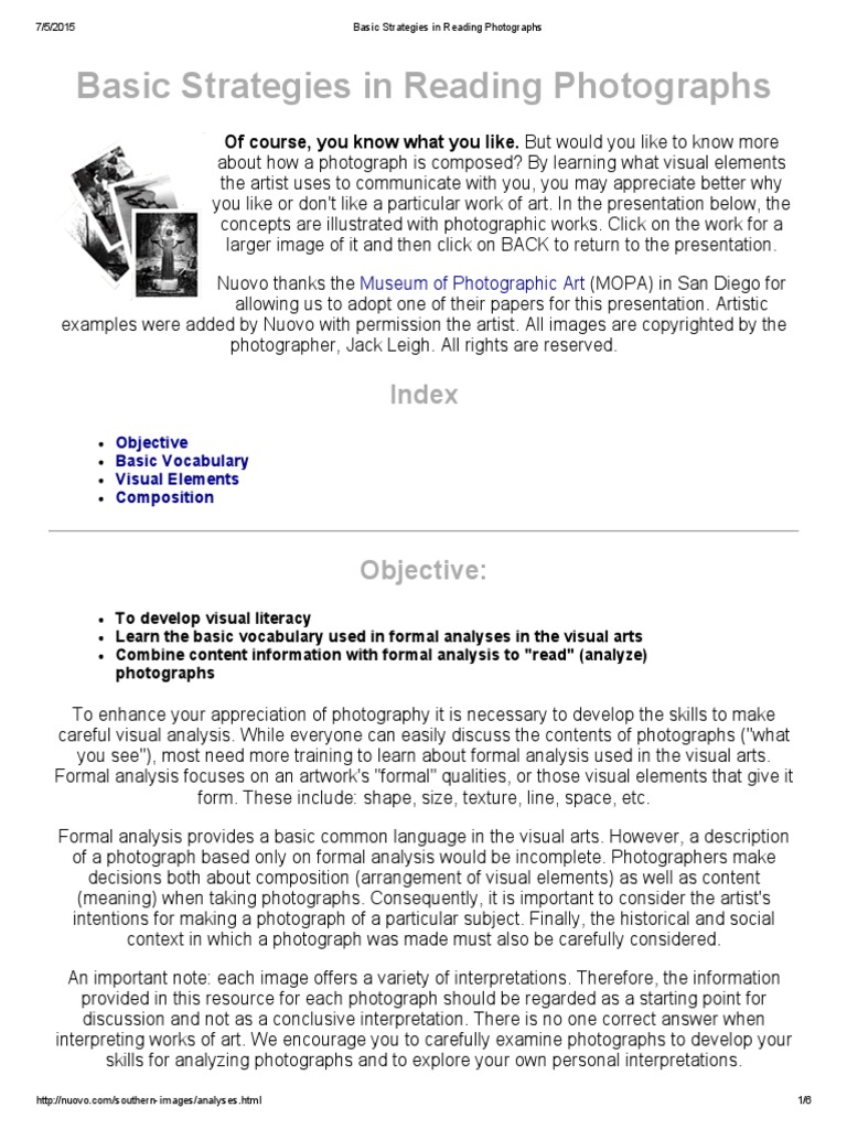 Basic Strategies in Reading Photographs PDF | PDF | Composition (Visual ...