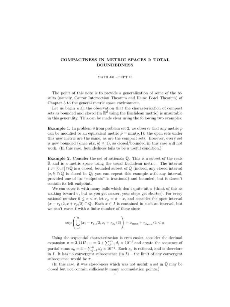Total Boundedness - Mathematical Analysis | Download Free PDF | Metric Space | Compact Space