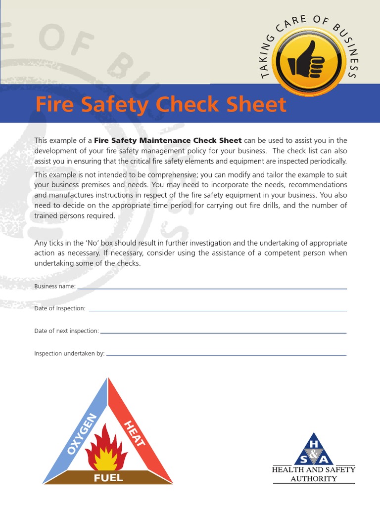 Fire Safety Check Sheet | Firefighting | Fire Safety