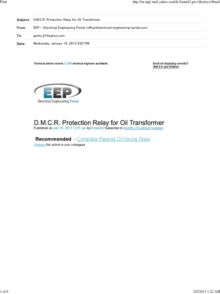DMCR Protection Reloy For Oil Transformers | PDF | Transformer | Relay