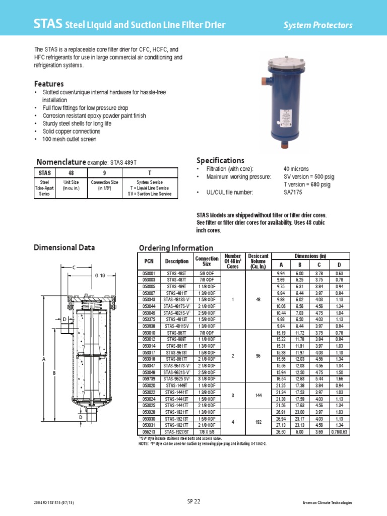 STAS Steel Liquid and Suction Line Filter Drier | PDF | Gases ...