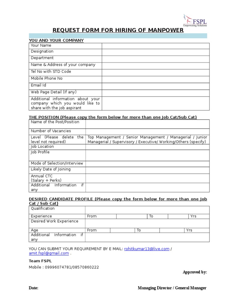 Manpower Request Form Template | PDF | Programmer | Management ...